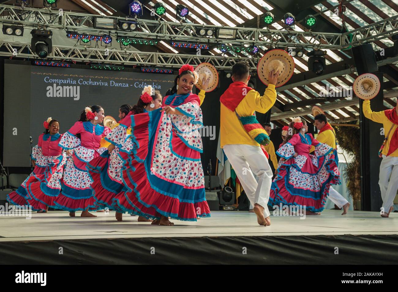 Colombian Folk Dancers Performing A Typical Dance On Folkloric Festival