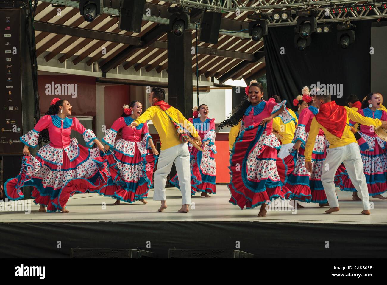 Colombian Folk Dancers Performing A Typical Dance On Folkloric Festival