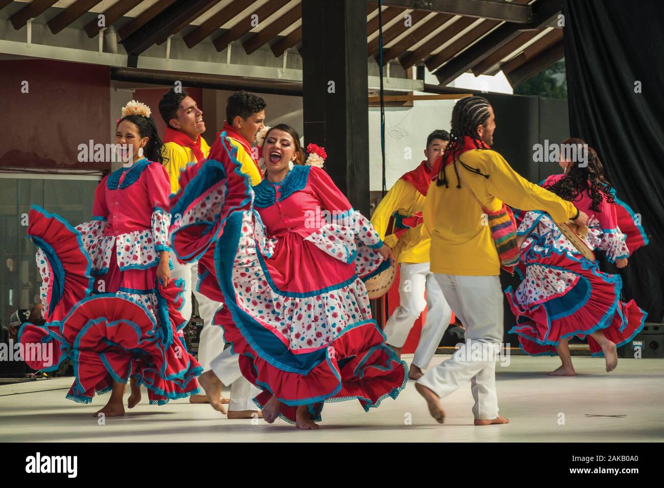 Colombian Folk Dancers Performing A Typical Dance On Folkloric Festival