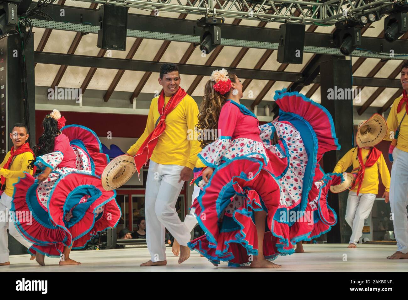 Colombian Folk Dancers Performing A Typical Dance On Folkloric Festival