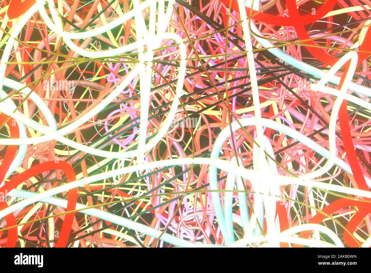Messy colorful string neon grow lights, for design texture or title ...