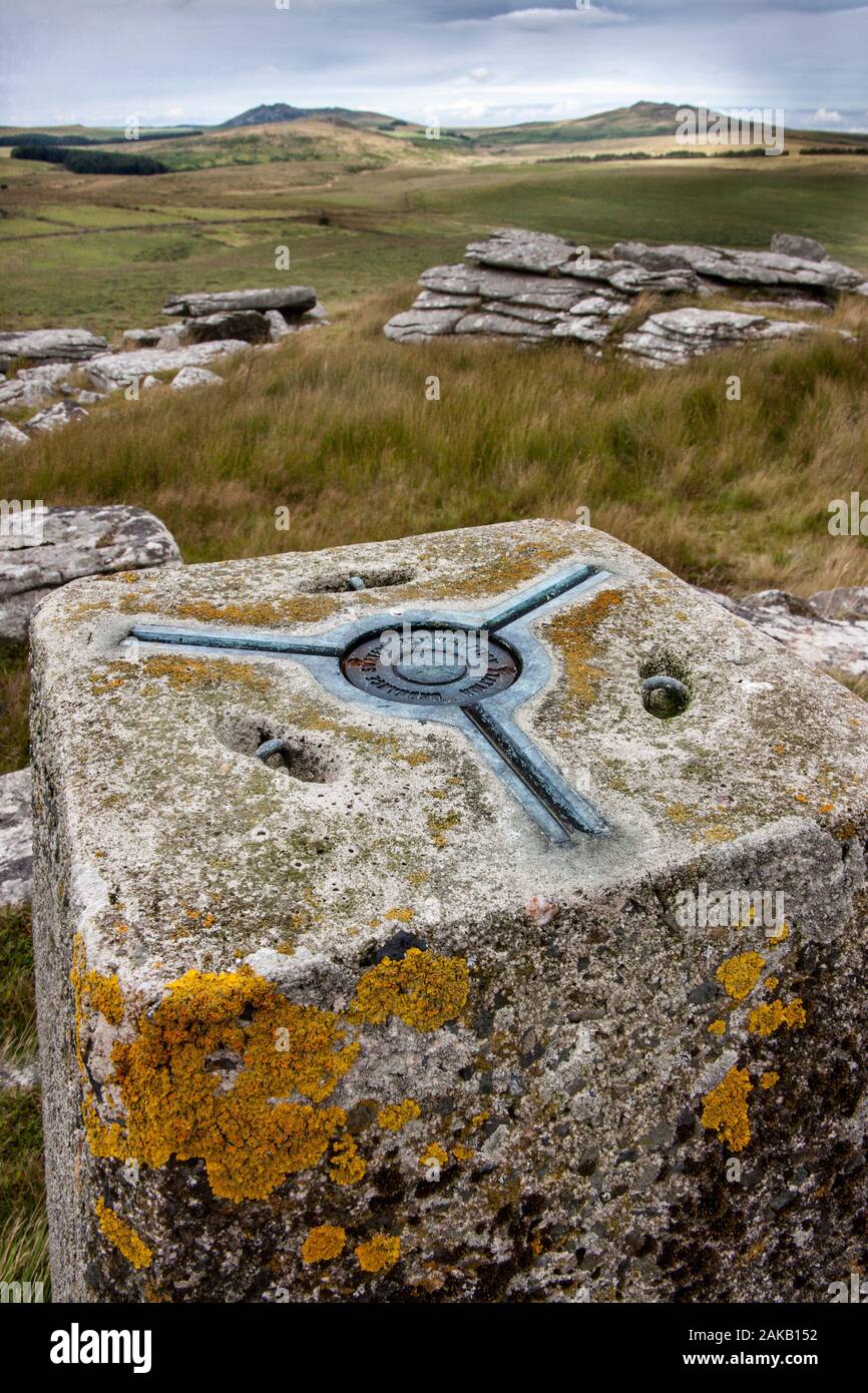ordinance survey stone hawks tor bodmin moor cornwall Stock Photo - Alamy