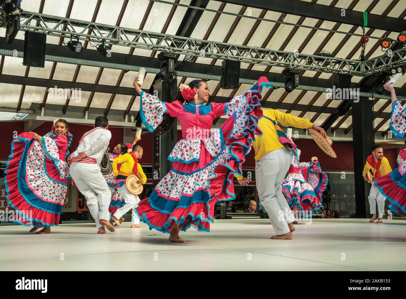 Colombian Folk Dancers Performing A Typical Dance On Folkloric Festival