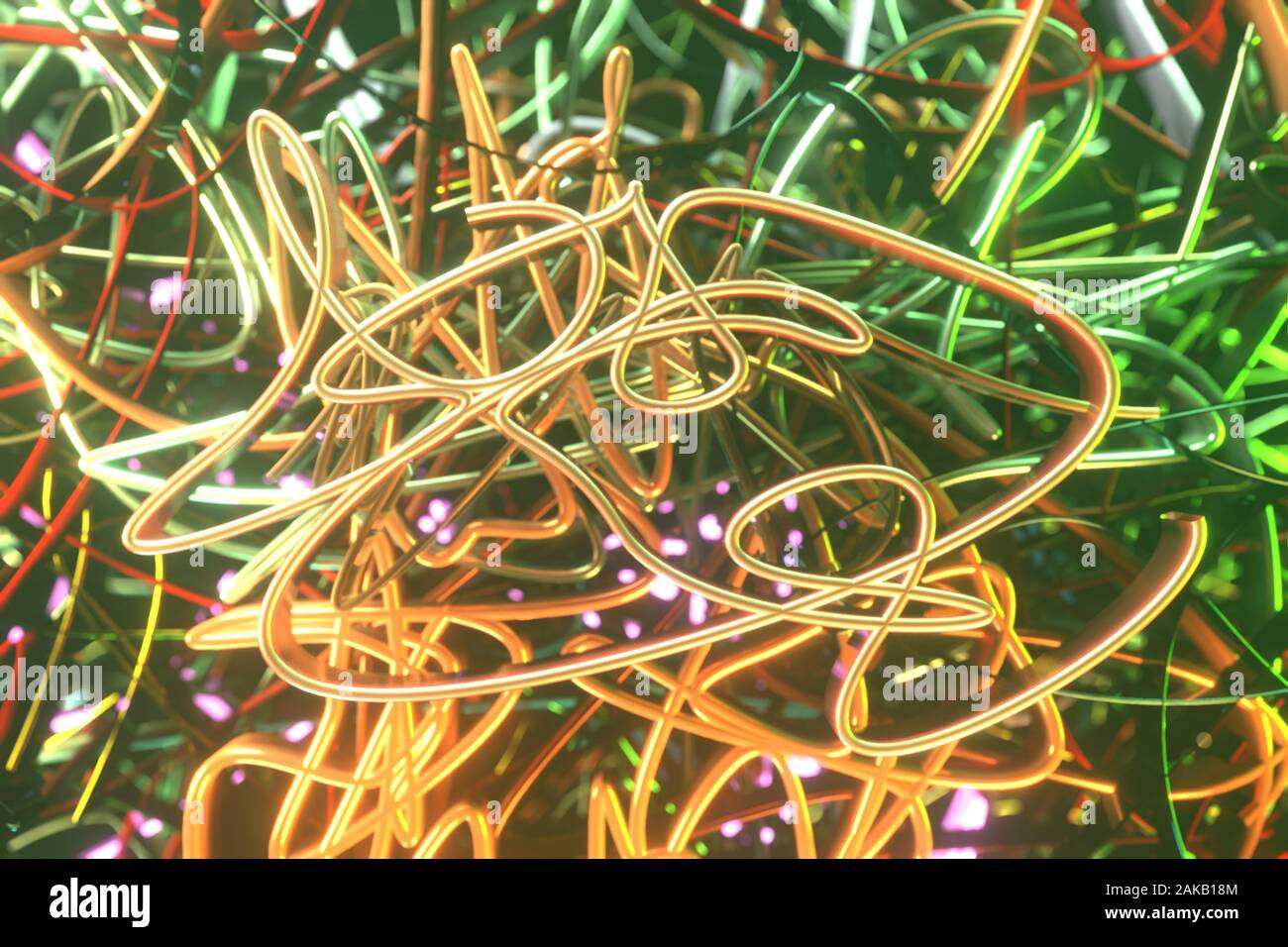 Neon grow lights, messy colorful string. For graphic design, catalog ...