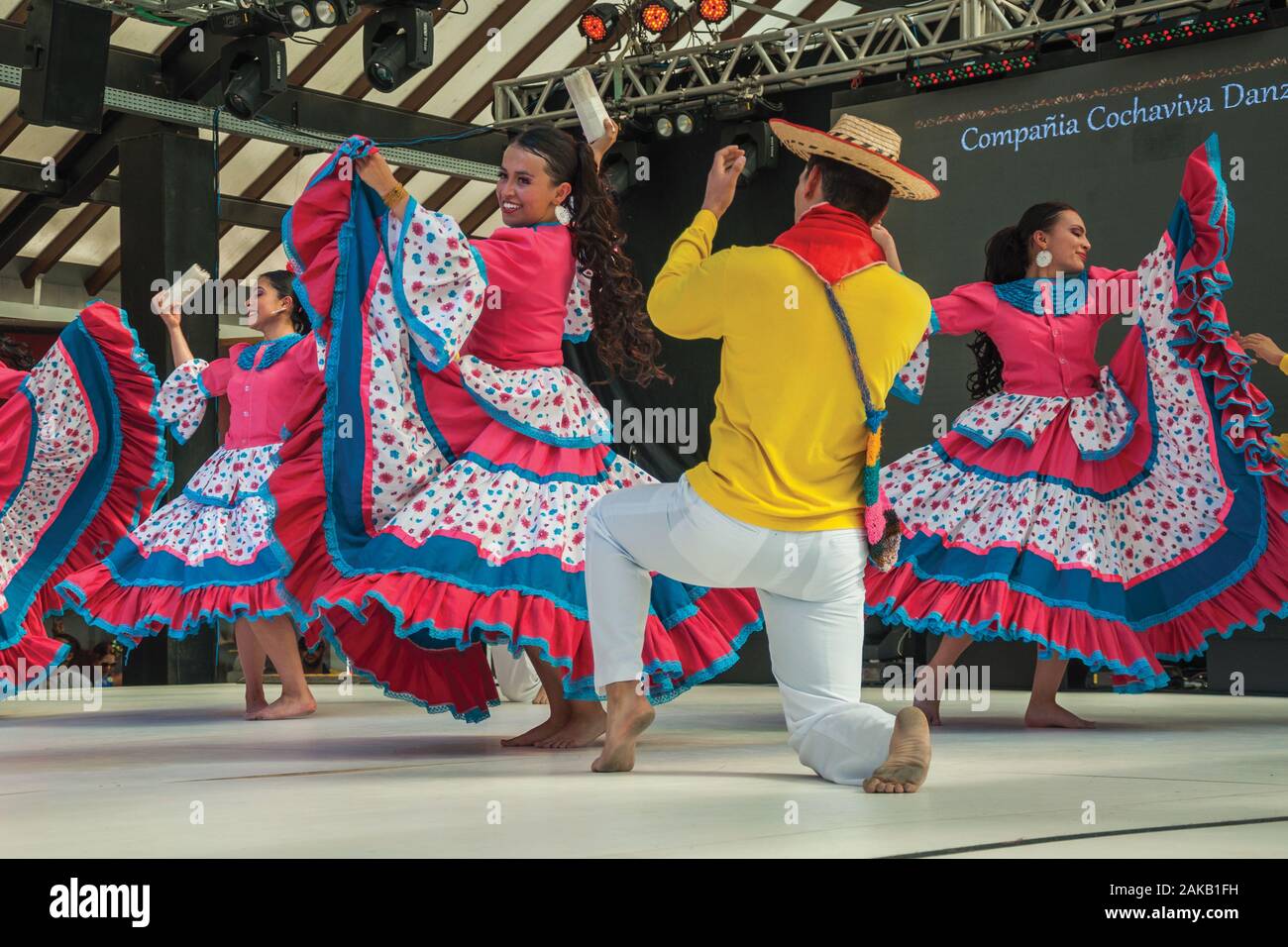 Colombian Folk Dancers Performing A Typical Dance On Folkloric Festival