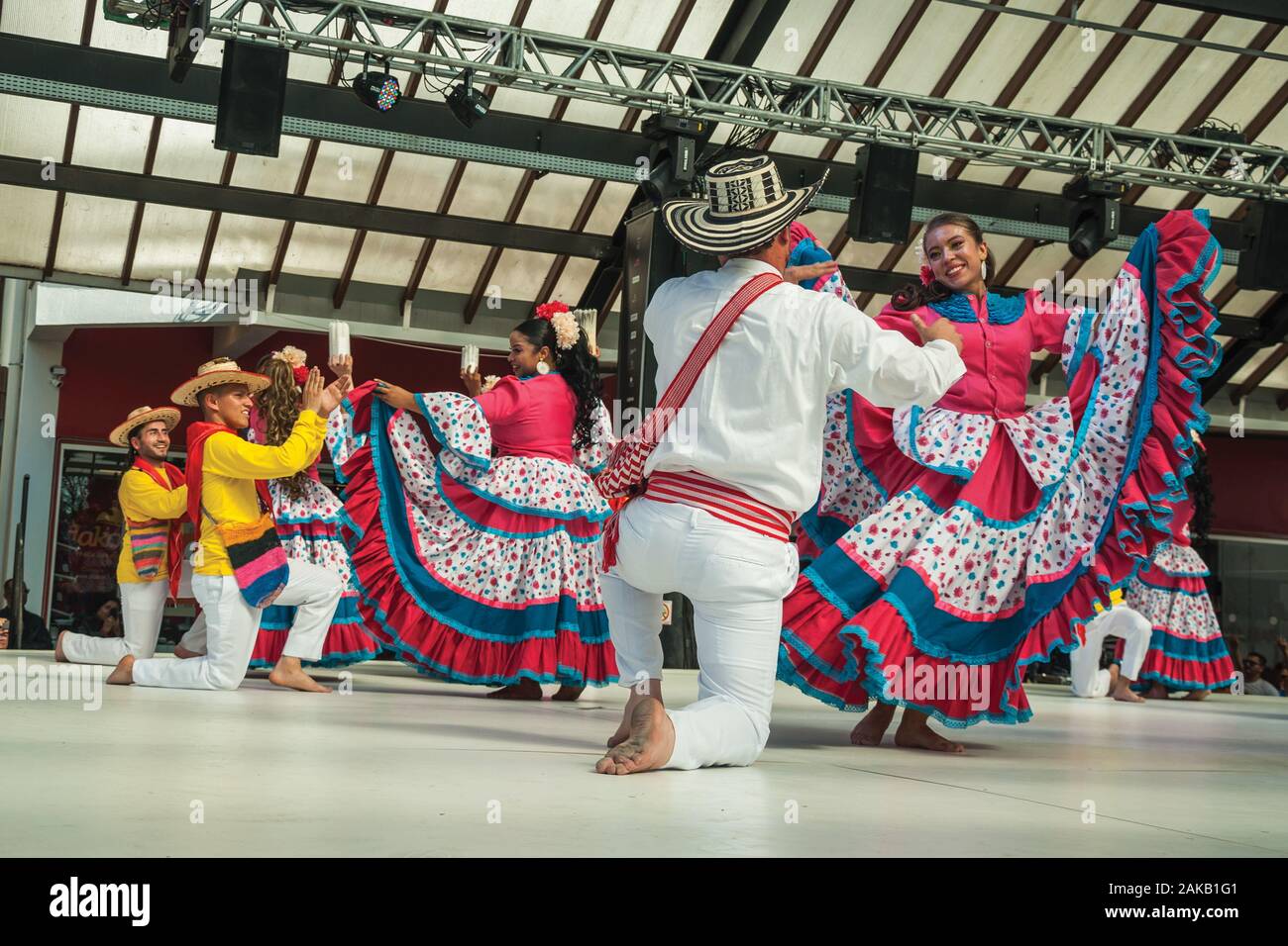 Colombian Folk Dancers Performing A Typical Dance On Folkloric Festival