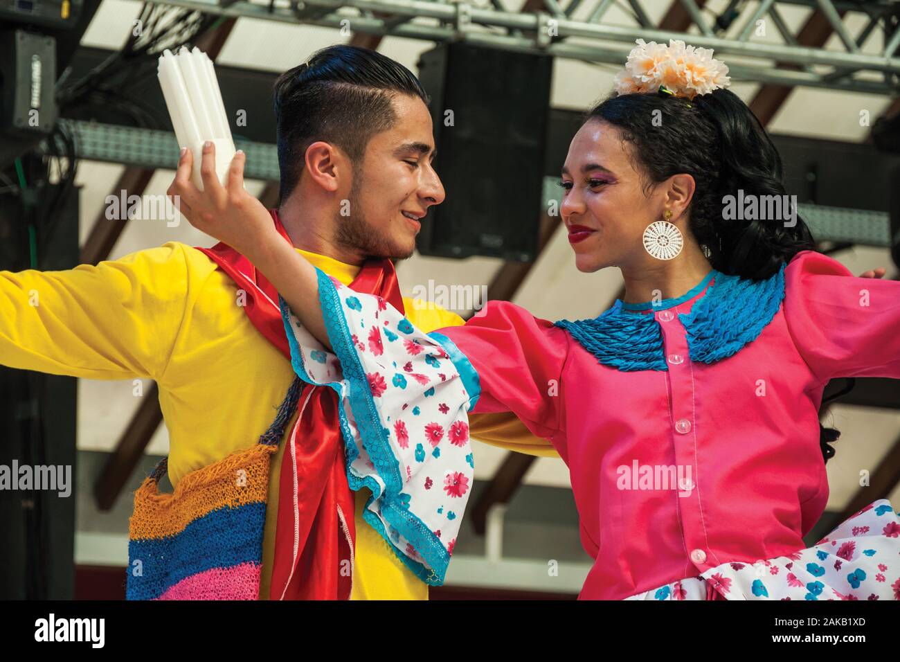 Couple of Colombian folk dancers on Folkloric Festival of Nova ...