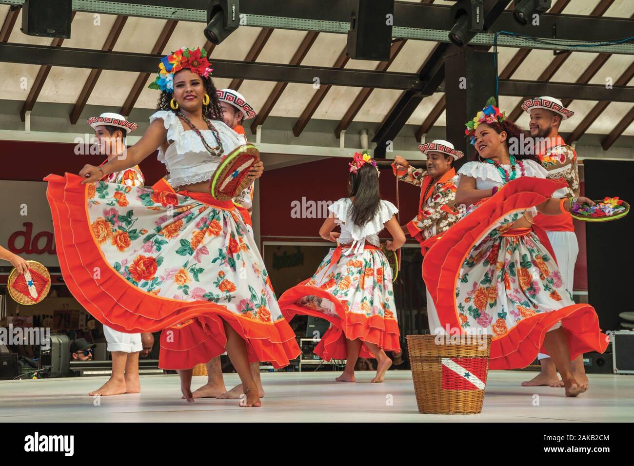 Brazilian folk dancers performing a typical dance on Folkloric Festival ...