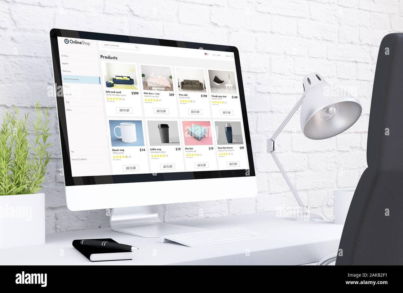 minimal desktop computer online shop 3d rendering Stock Photo - Alamy