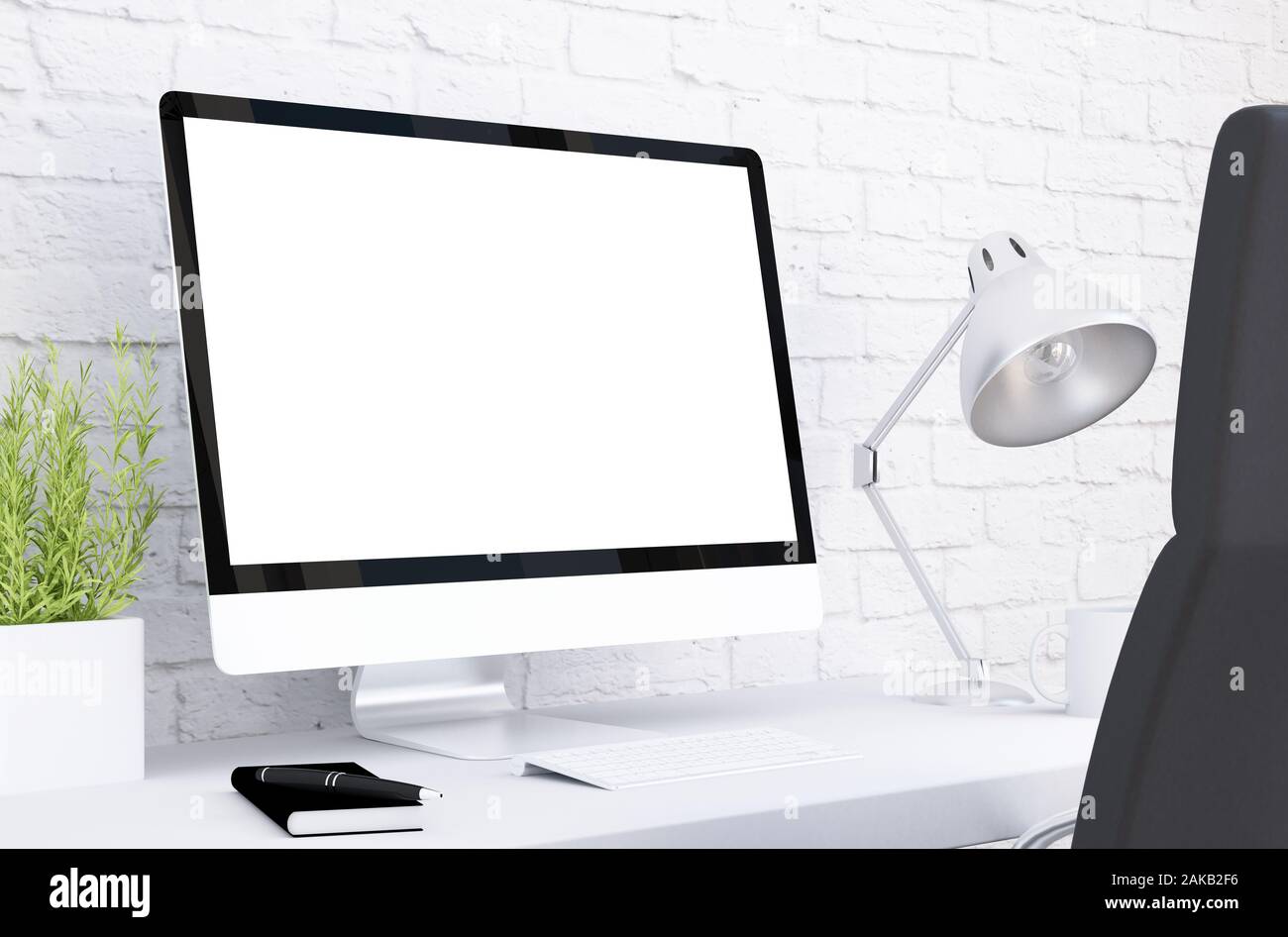 minimal desktop computer mock up 3d rendering Stock Photo - Alamy