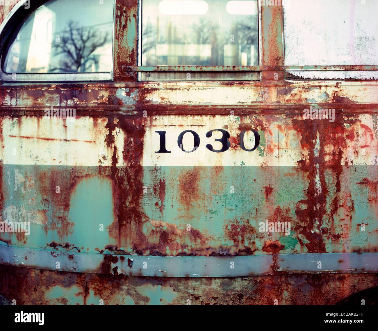 Detail of exterior of rusty abandoned cable car with number Stock Photo ...