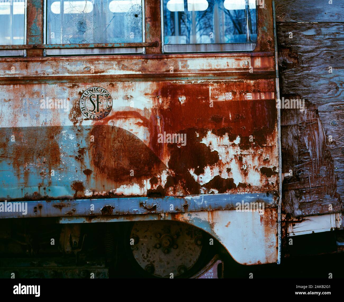 Detail of exterior of rusty abandoned cable car Stock Photo - Alamy