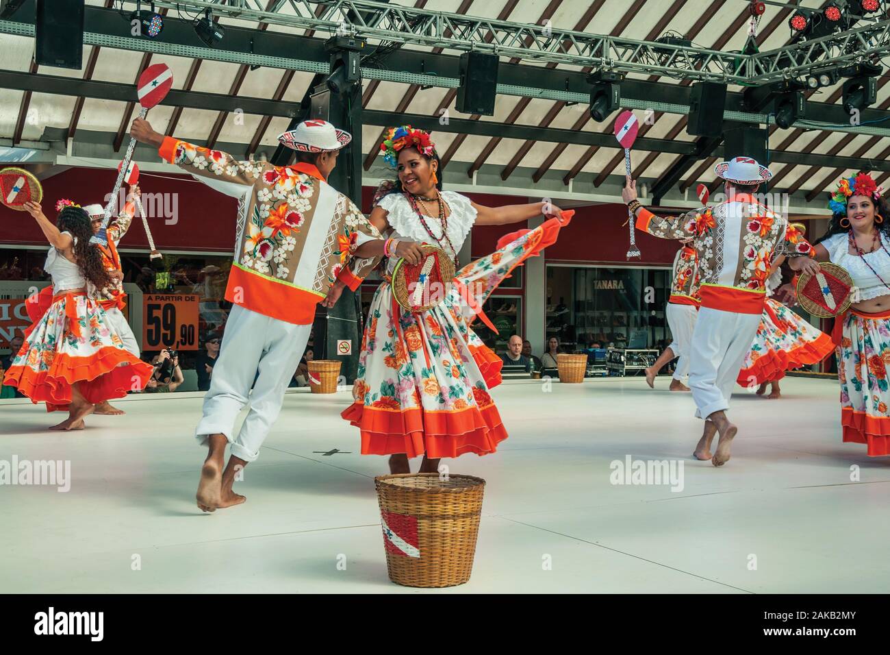 Brazilian folk dancers performing a typical dance on Folkloric Festival ...