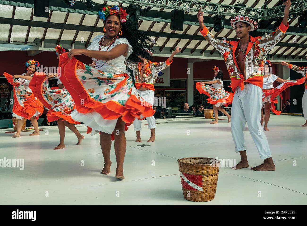Brazilian folk dancers performing a typical dance on Folkloric Festival ...