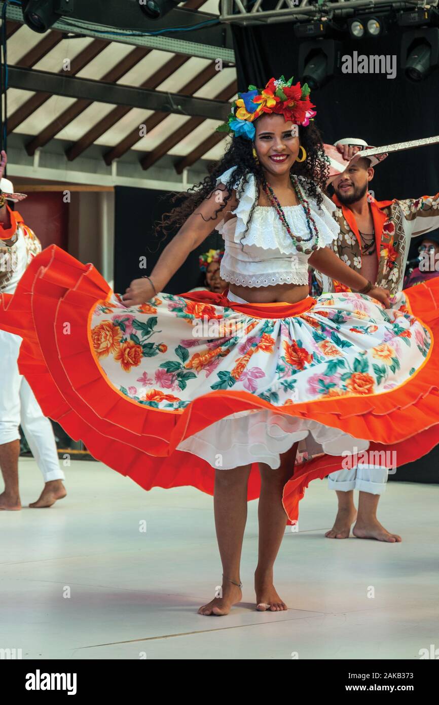 Brazilian female folk dancer doing a typical dance on Folkloric ...