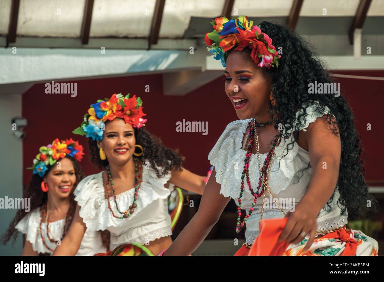 Brazilian female folk dancer doing a typical dance on Folkloric ...