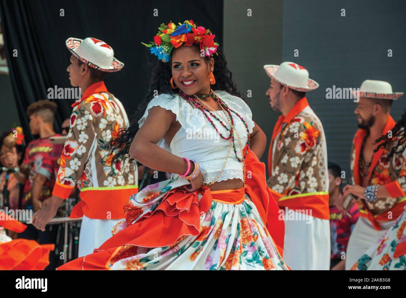 Brazilian female folk dancer doing a typical dance on Folkloric ...
