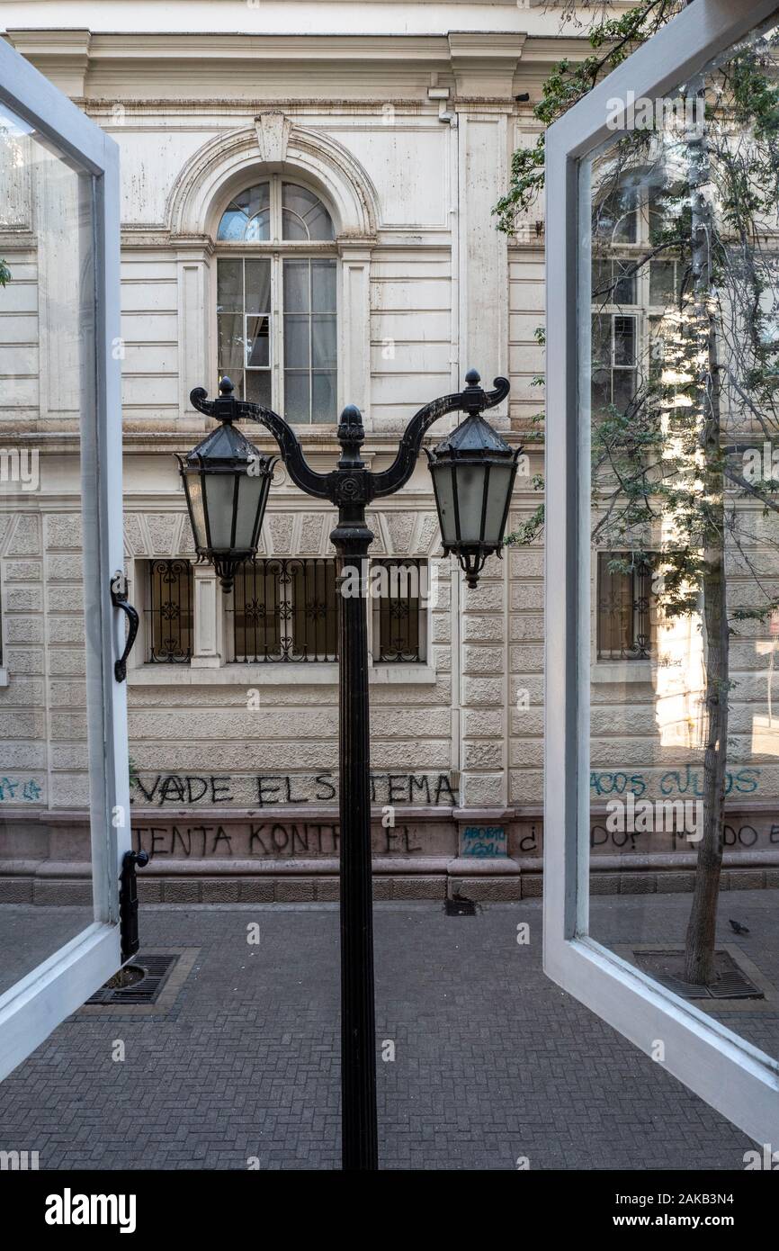 Santiago street scene through a window, Chile Stock Photo - Alamy