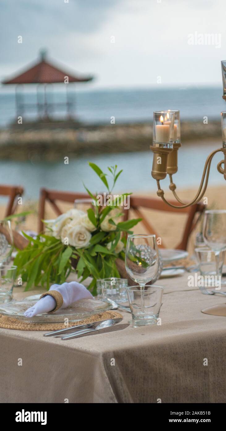 Table in the Restaurant on the Beach, Bali Stock Photo - Alamy