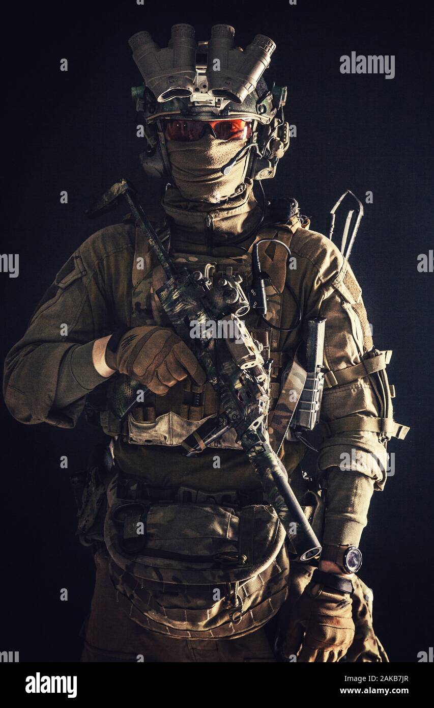 Anti-terrorist squad equipped fighter soldier in darkness Stock Photo ...