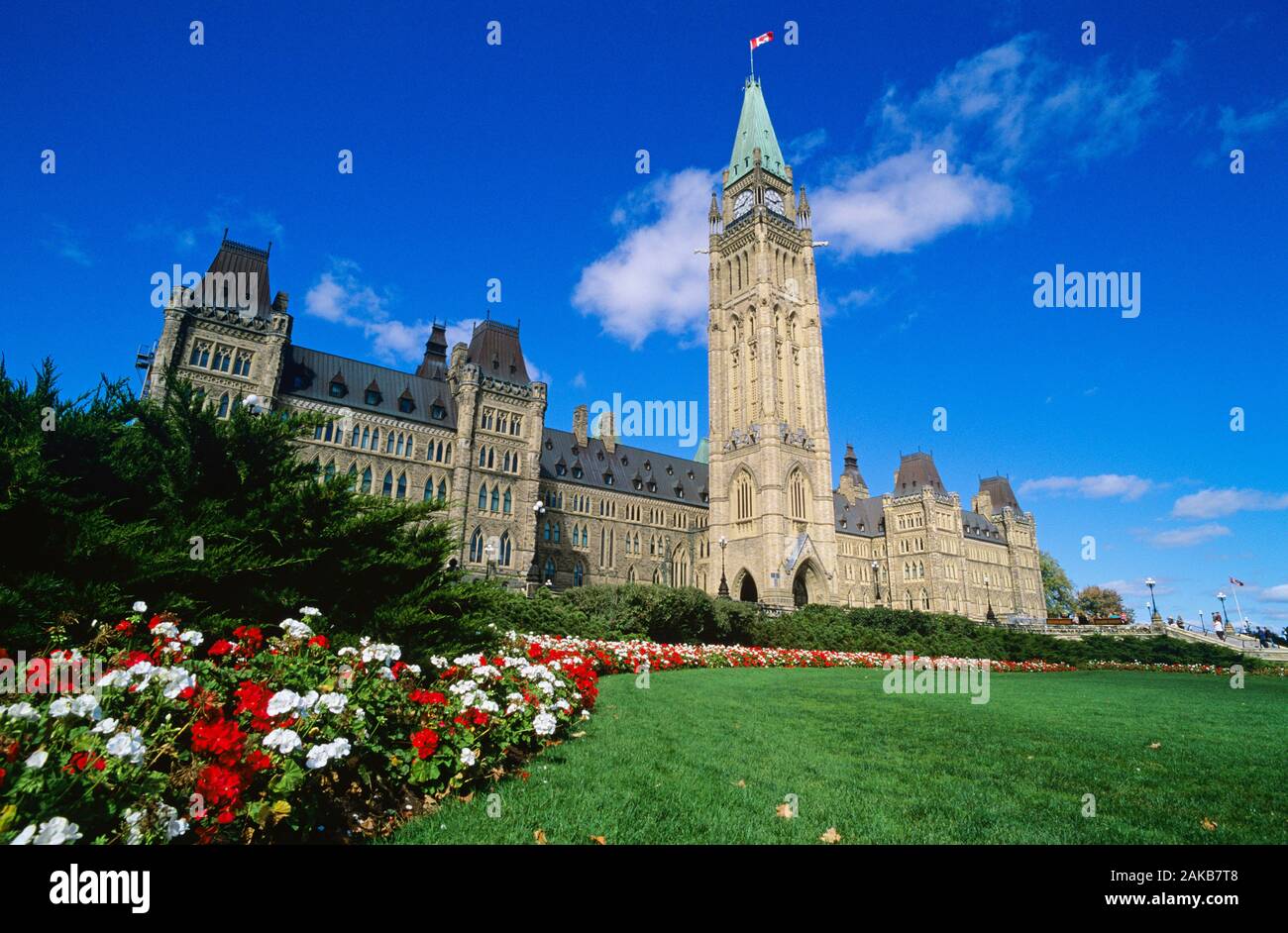 Canadian Parliament building exterior under blue sky, Ottawa, Ontario ...