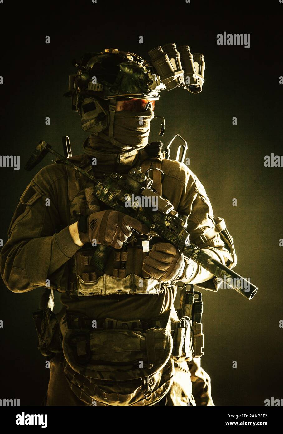 Anti-terrorist squad equipped fighter soldier in darkness Stock Photo ...
