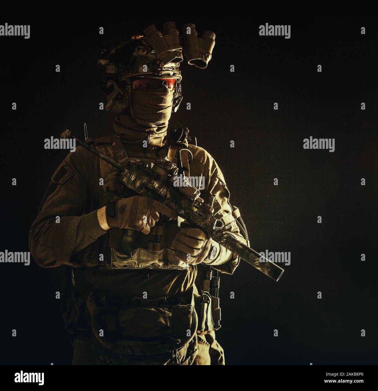 Portrait of elite commando fighter in darkness Stock Photo - Alamy
