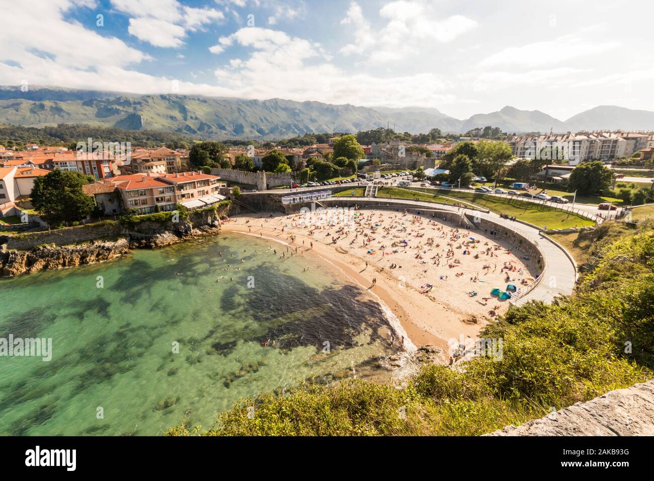 Llanes, Spain. Views of the Playa de El Sablon, a famous beach in the ...