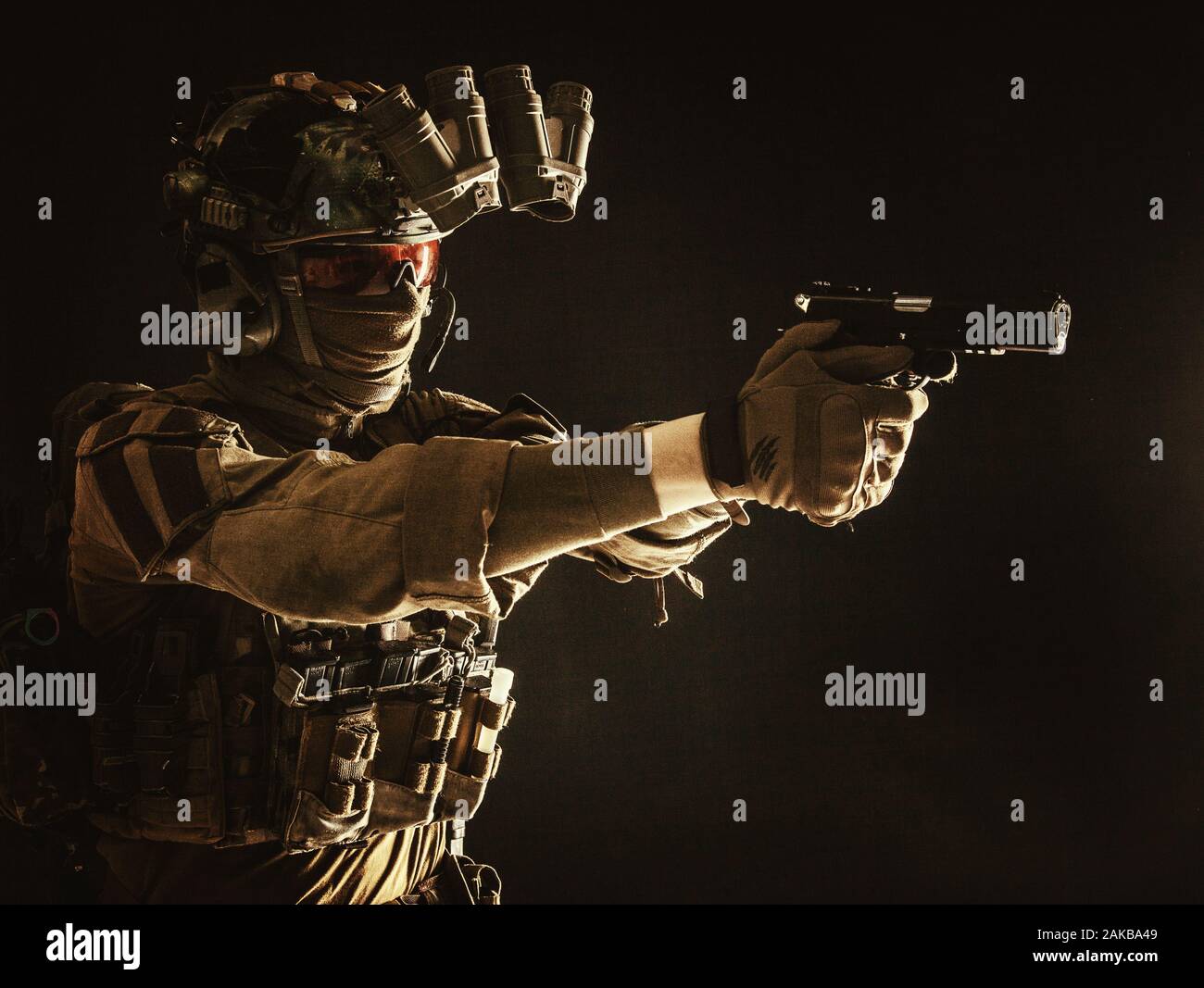 Counter terrorist squad fighter soldier aiming pistol Stock Photo - Alamy