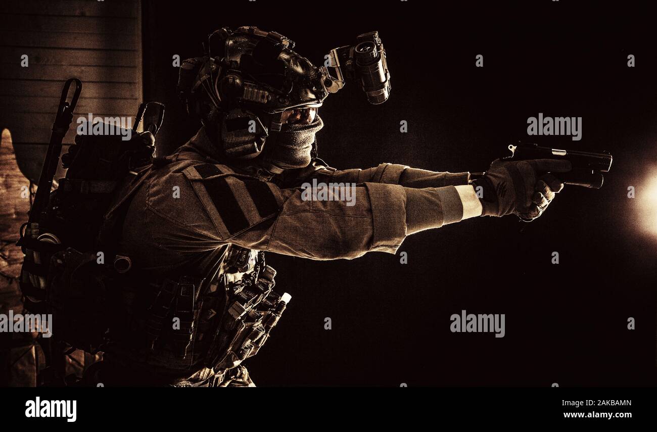 Counter terrorist squad fighter soldier aiming pistol Stock Photo - Alamy