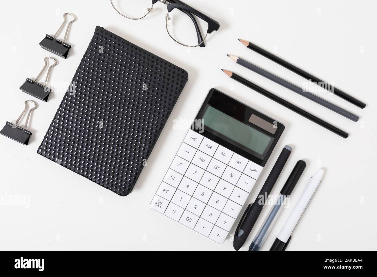 stationery on the office desk in white. view from above Stock Photo - Alamy