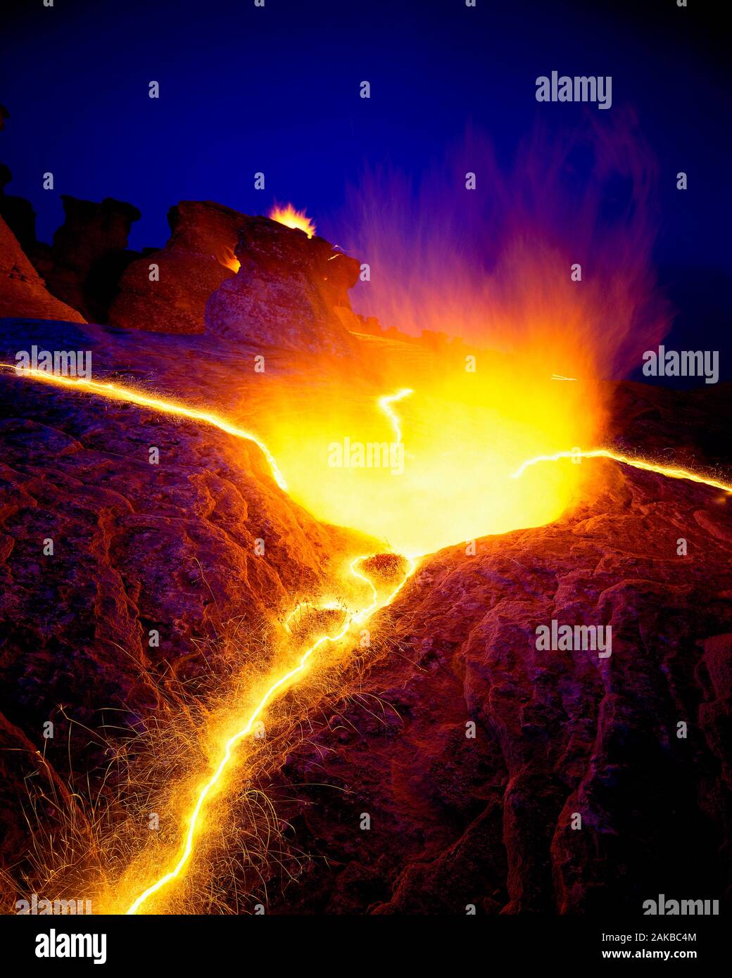 Landscape with illuminated rock formation at night, Jerusalem Rocks ...