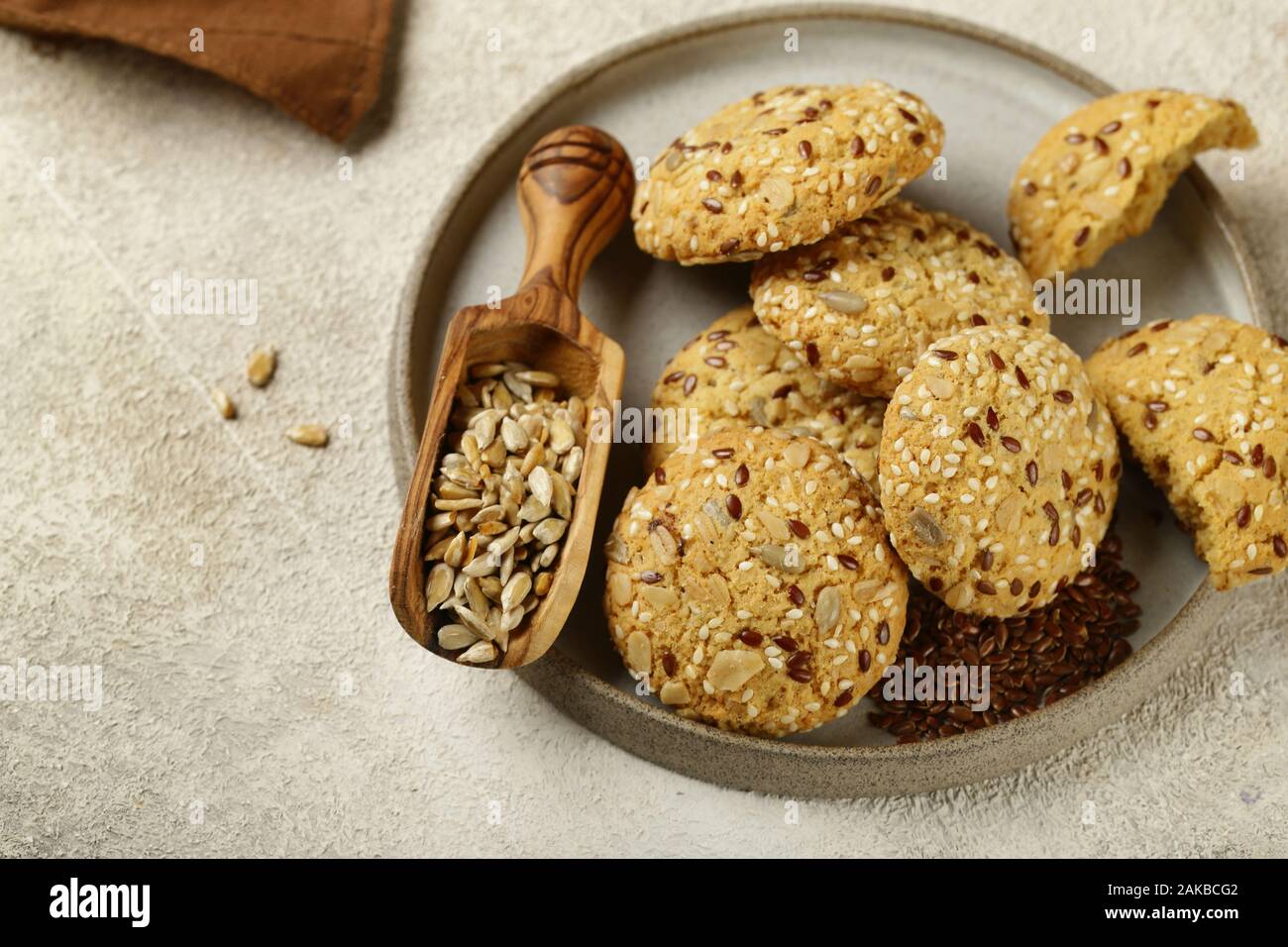 natural organic cookies with seeds and flax seeds Stock Photo - Alamy