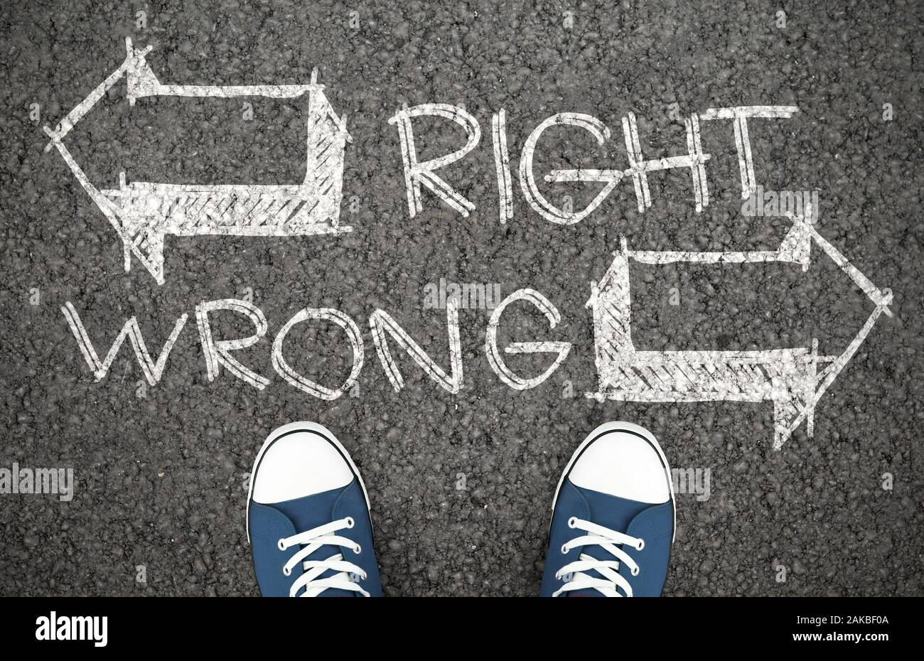 Doubt Concept Difficult Decision Between Right And Wrong Way Correct Or Incorrect Path Chalk