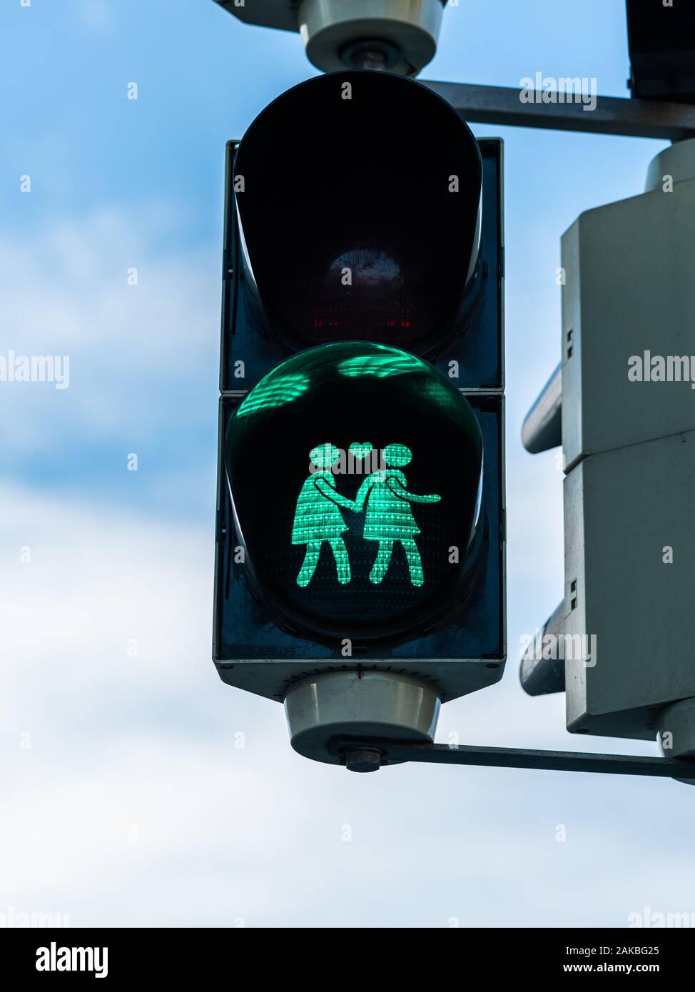 Green Traffic Light For Pedestrians In Vienna Pair Of People Stock