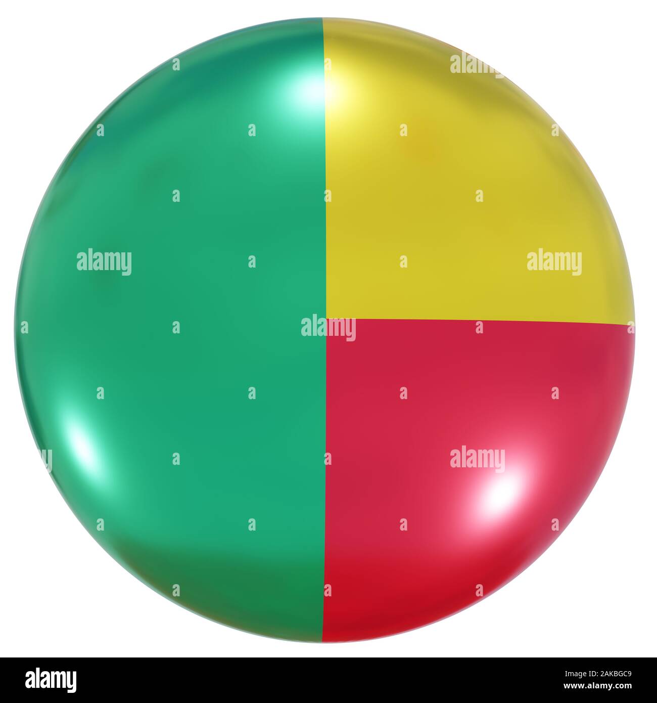 3d rendering of a Benin national flag on a circle icon isolated on ...