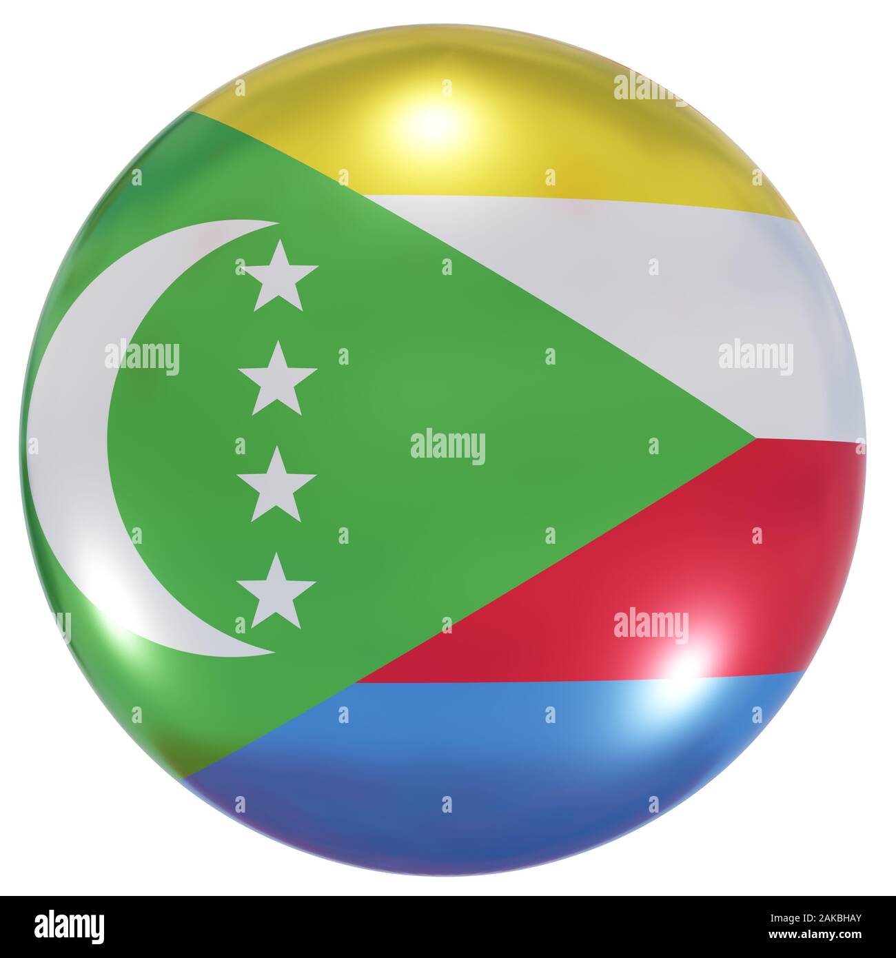 3d rendering of an Union of the Comoros national flag on a circle icon ...