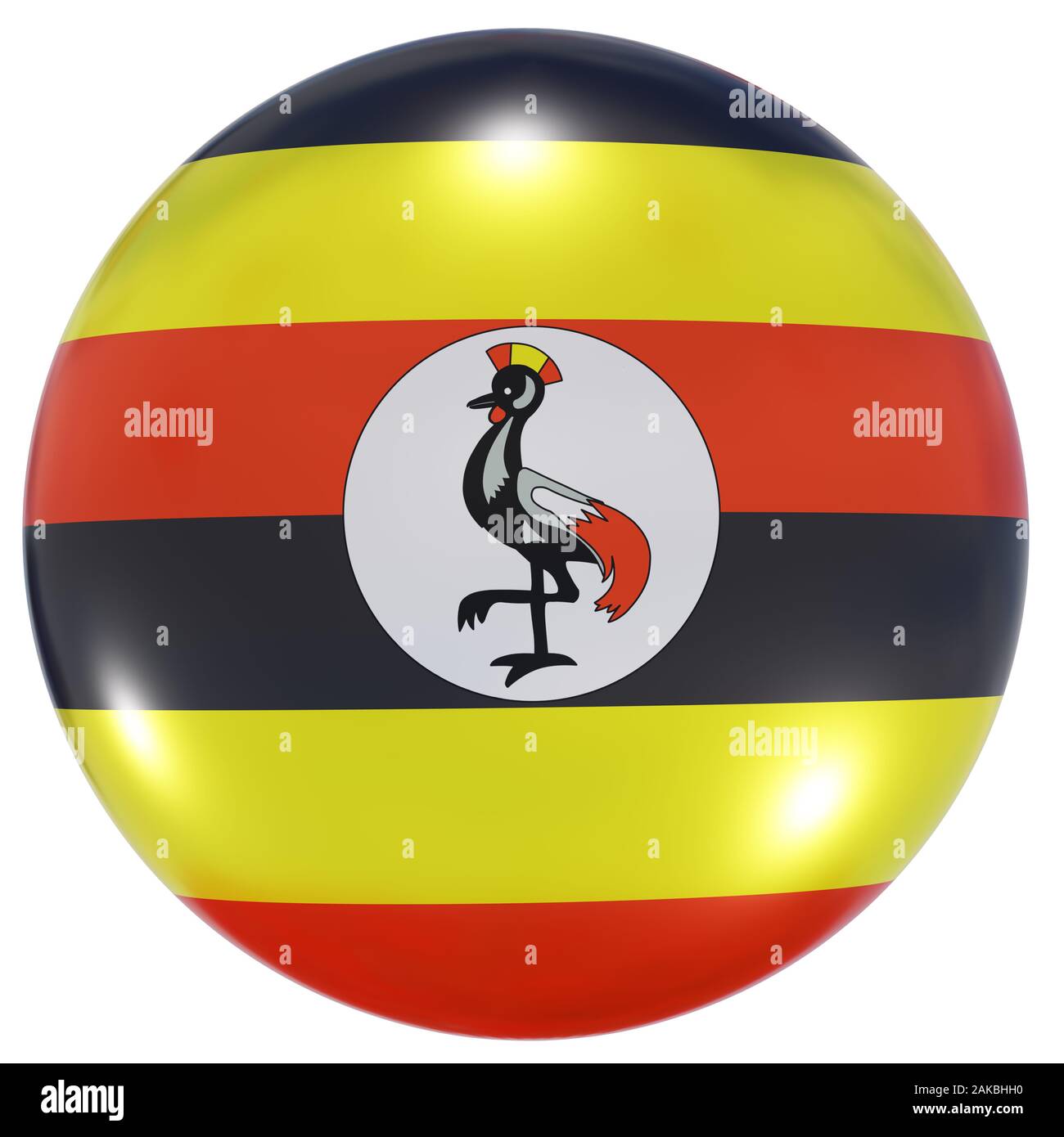 3d rendering of an Uganda national flag on a circle icon isolated on ...