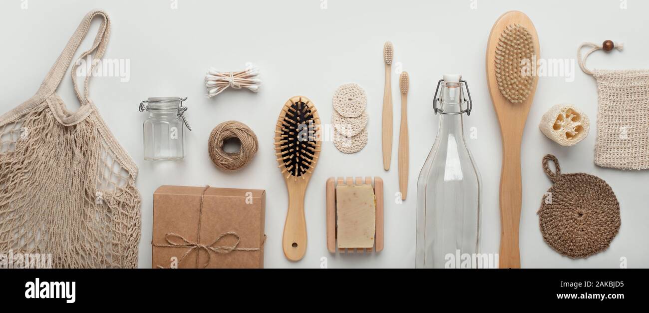 Set of zero waste and plastic free cosmetic tools on white background ...