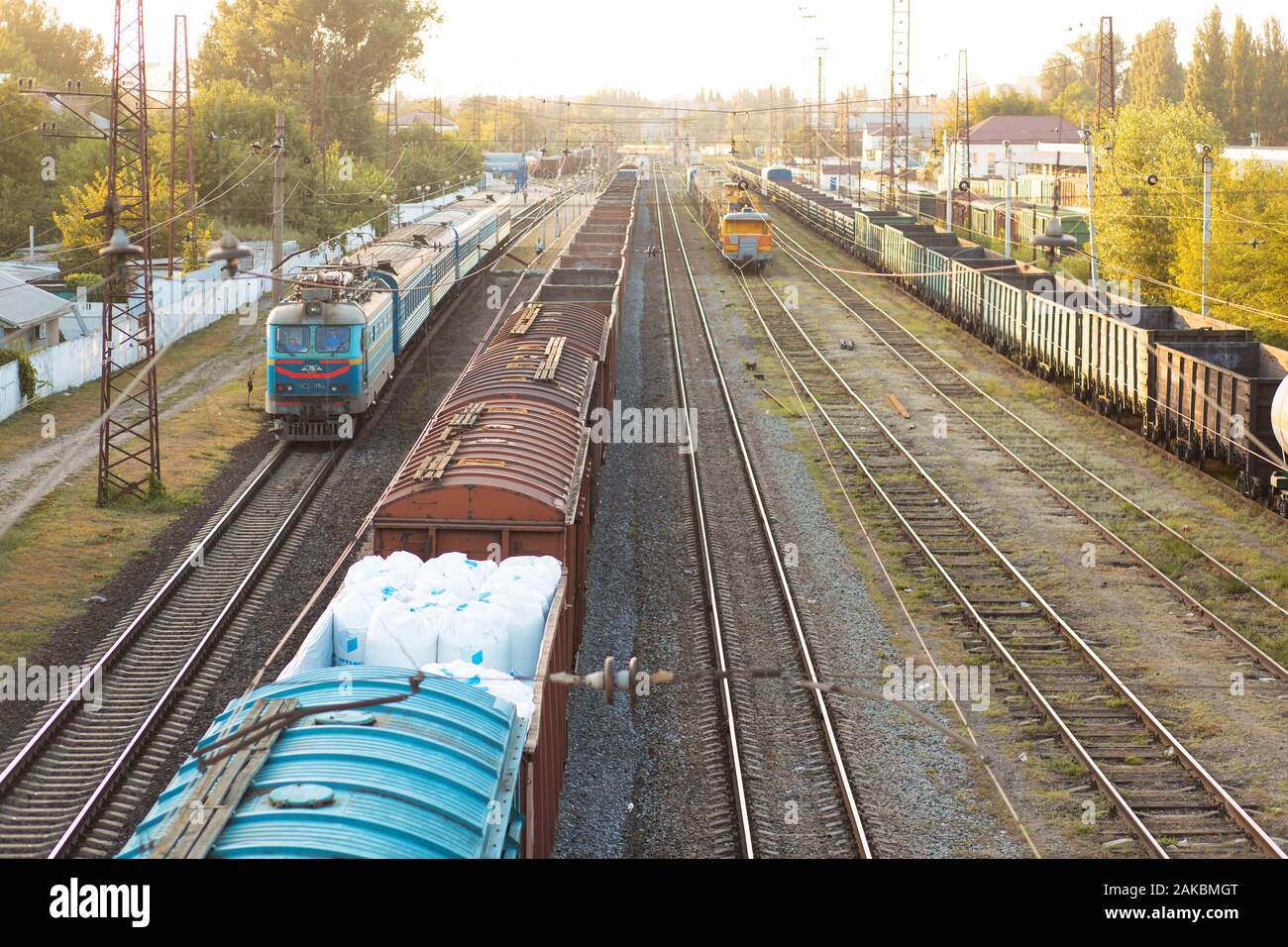 Top view freight train transports goods by rail Stock Photo - Alamy