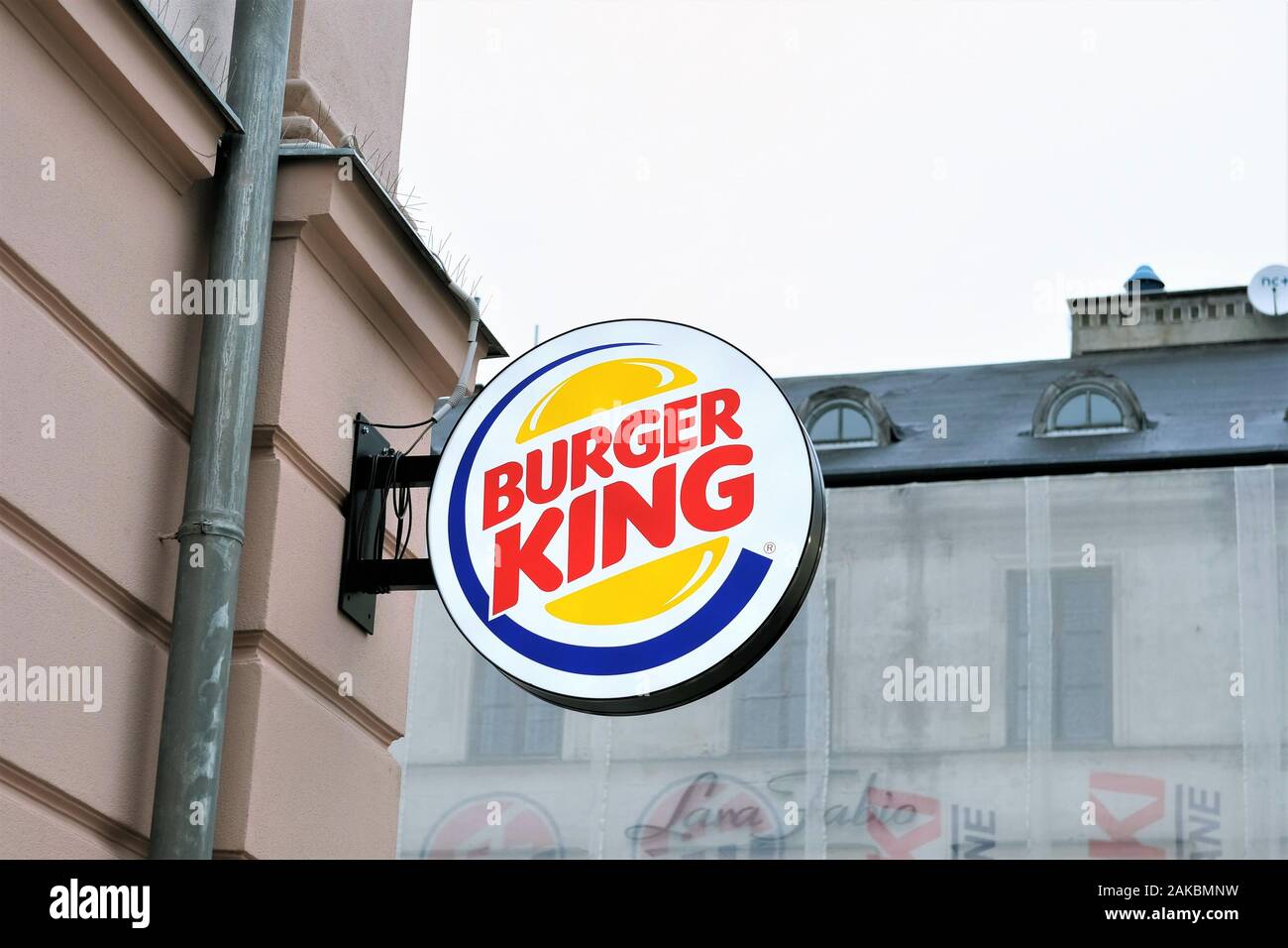 Burger king sign on building facade Stock Photo - Alamy