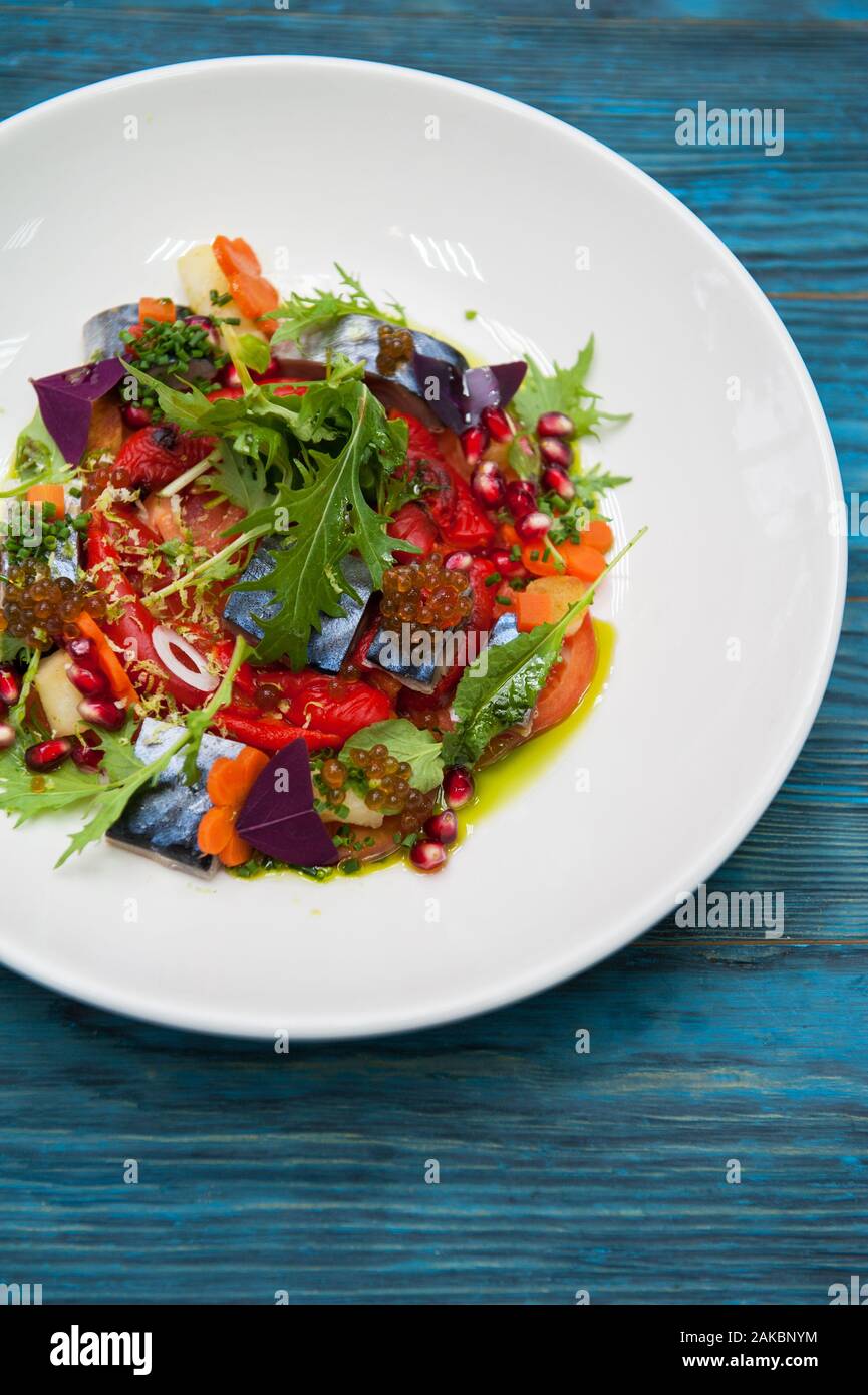 Escabeche fish dish with caviar Stock Photo - Alamy