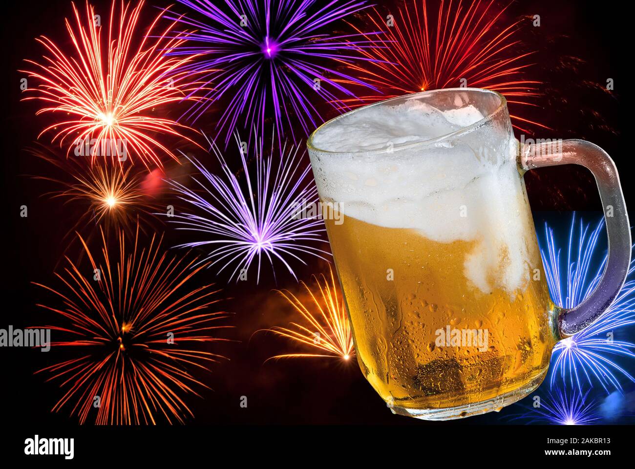 Glass of beer with a firework Stock Photo - Alamy