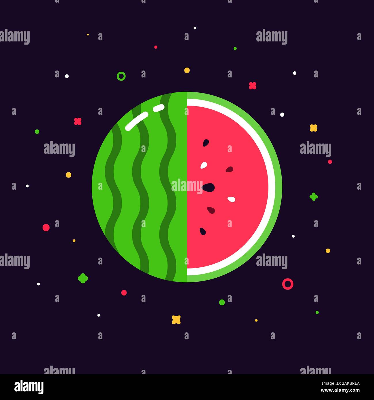 watermelon fruit sphere with half slice logo, flat icon design template ...