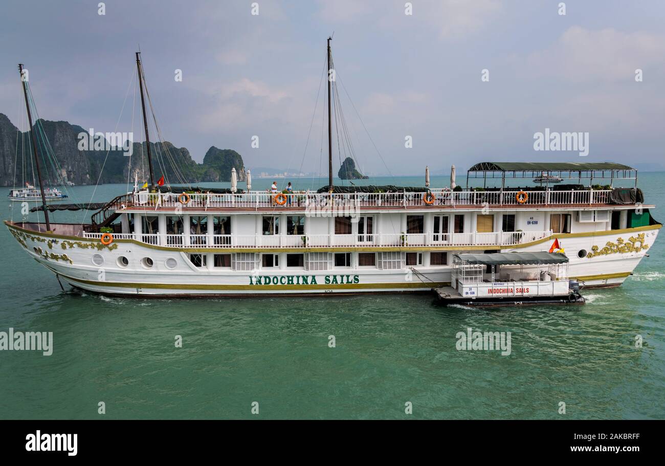 Indochina Junk Boat, Halong Bay Vietnam Stock Photo - Alamy