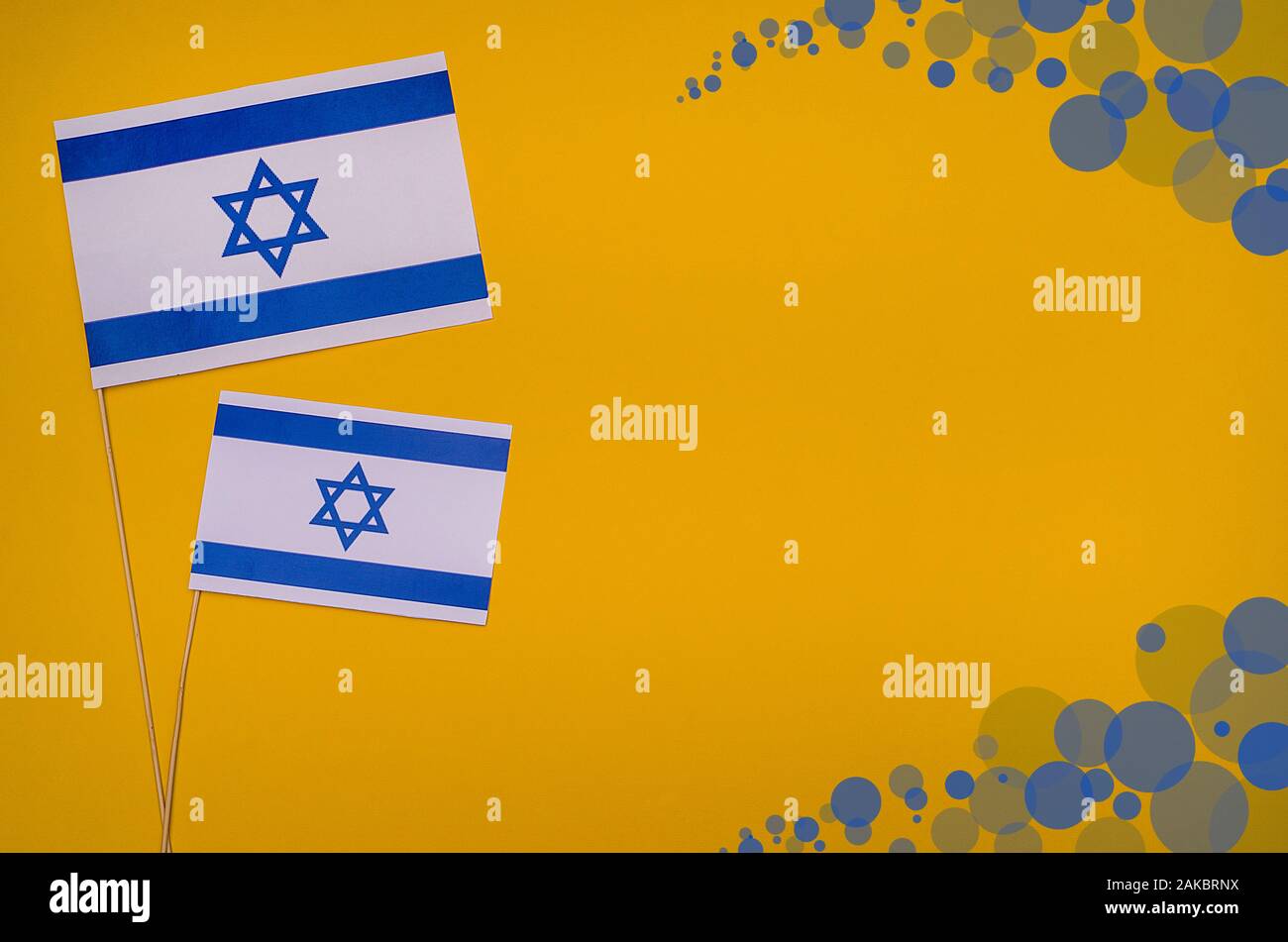 Independence Day of Israel. Israeli flags on a yellow background with ...