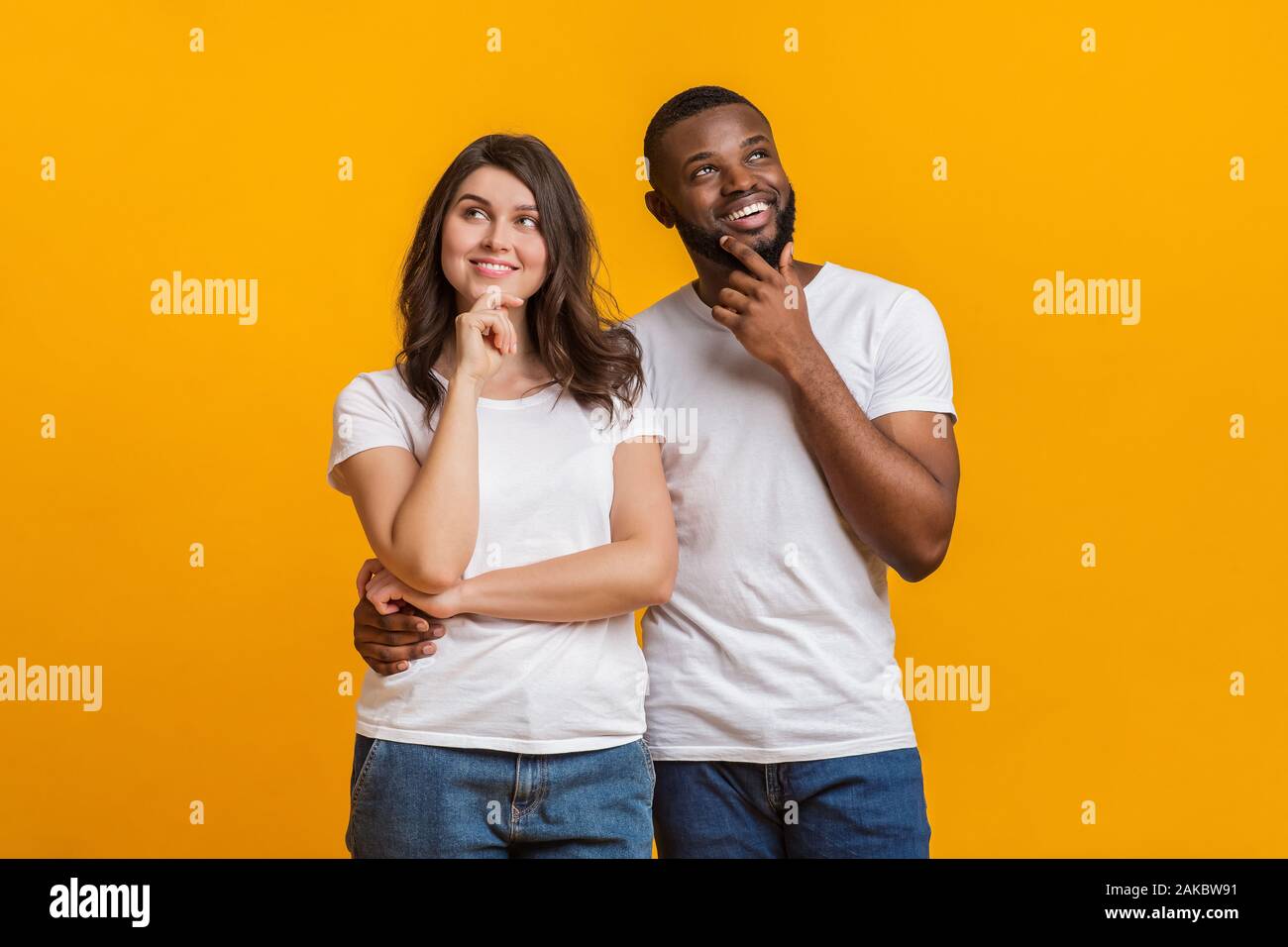 Portrait Of Pensive Young Interracial Couple Thinking About Something