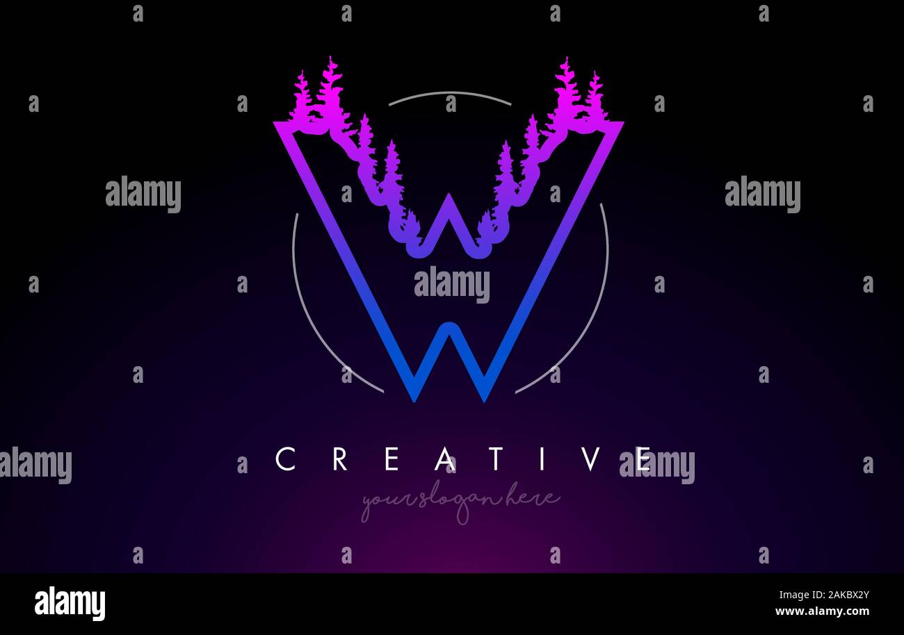 Creative W Letter Logo Idea With Pine Forest Trees. Letter W Design ...