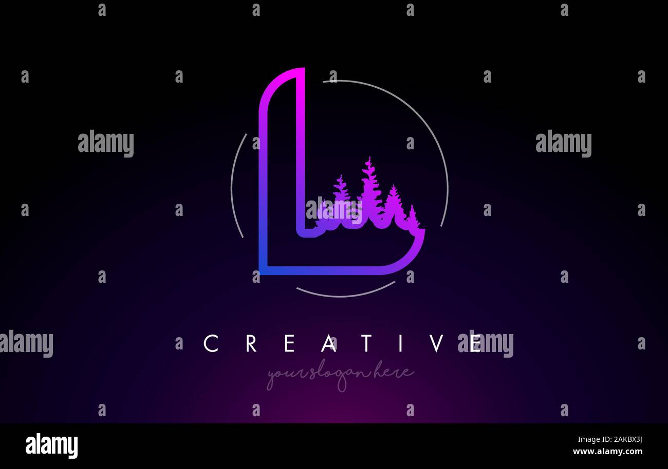 Creative L Letter Logo Idea With Pine Forest Trees. Letter L Design ...