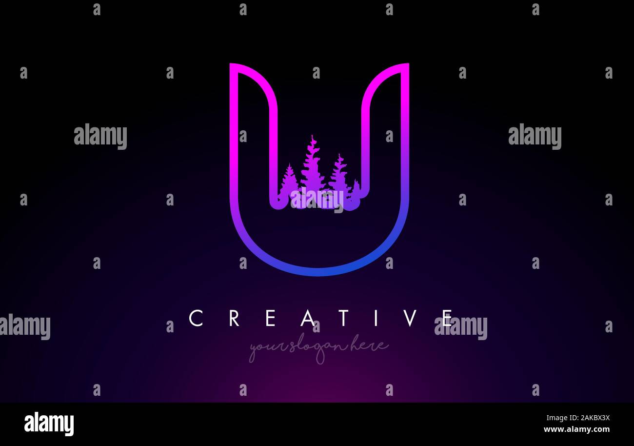 Creative U Letter Logo Idea With Pine Forest Trees. Letter U Design ...